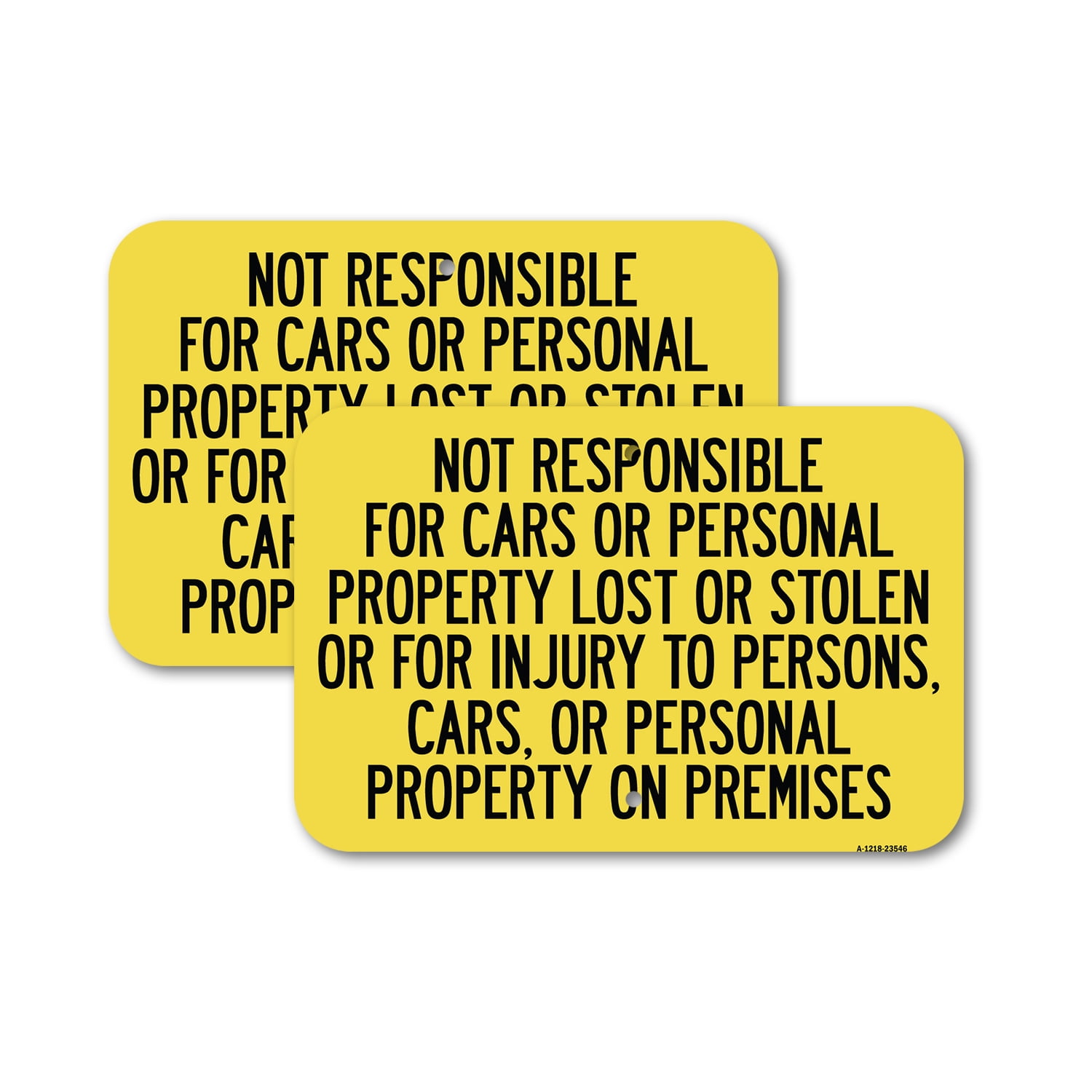 (2 Pack) Not Responsible for Cars or Personal Property Lost or Stolen ...