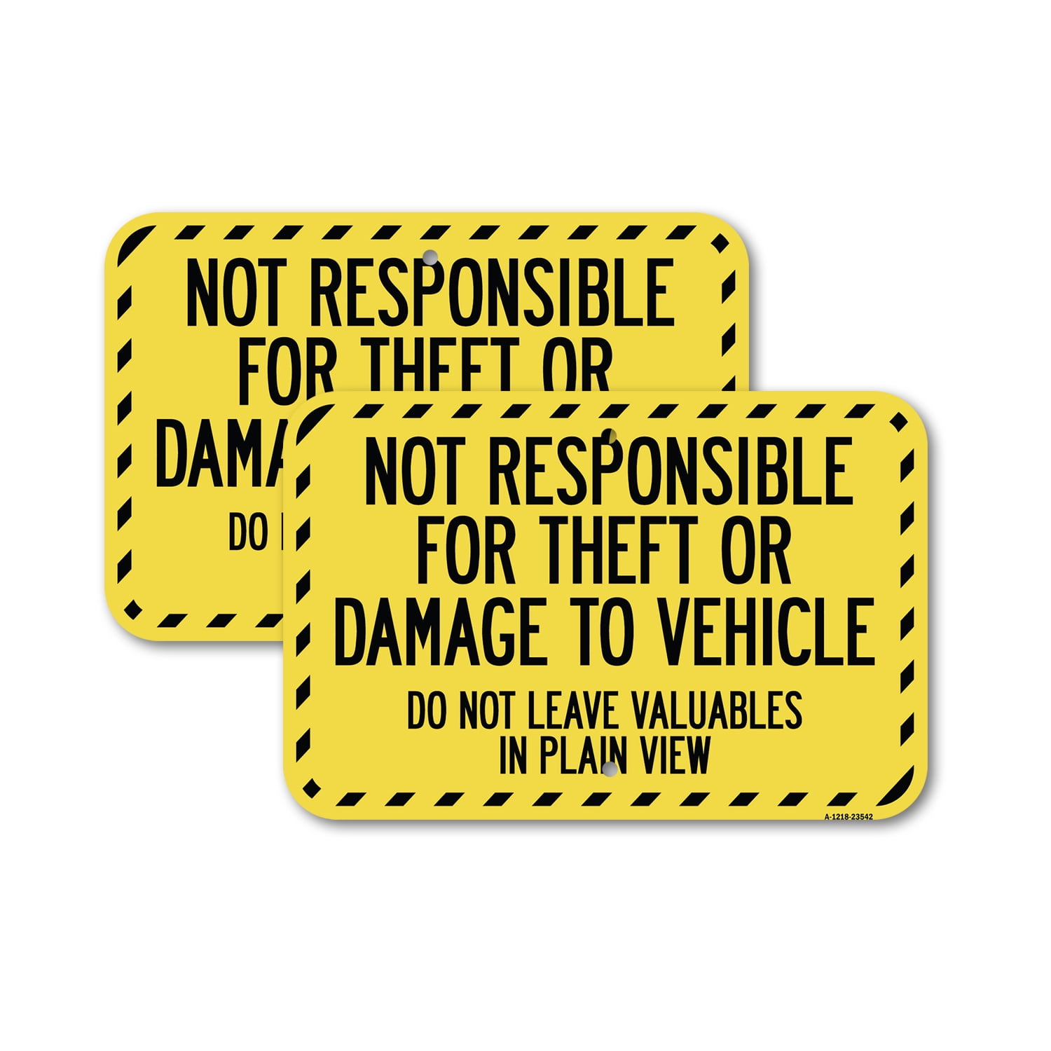 (2 Pack) Not Responsible for Theft or Damage to Vehicle Do Not Leave ...