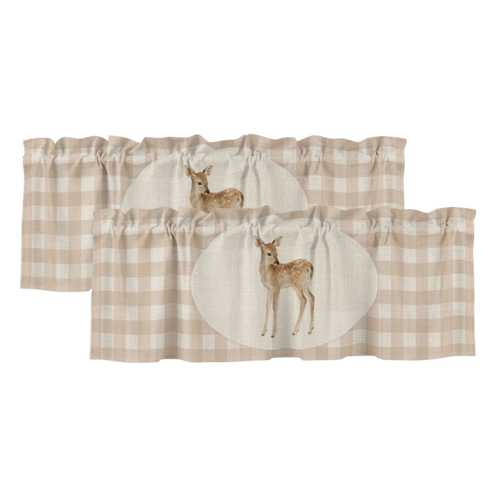 2 Pack Resting Fawn Valance for Window Retro Natural Fawn Linen Plaid ...