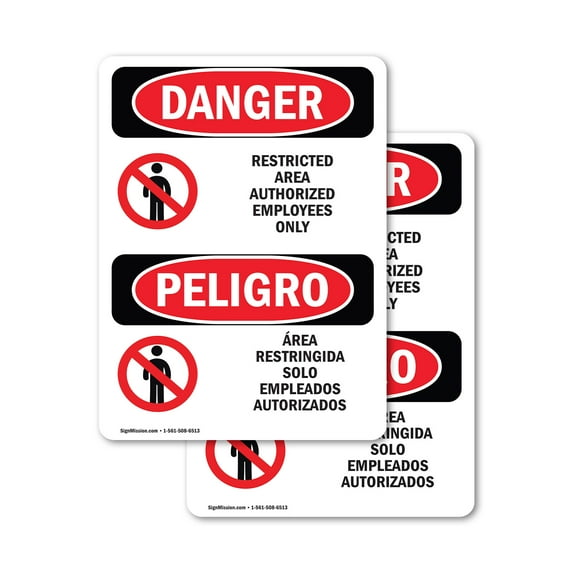 (2 Pack) Restricted Area Authorized Employees Only OSHA Danger Sign ...