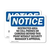 (2 Pack) Restricted Area No Cell Phones Or Cameras OSHA Notice Sign ...