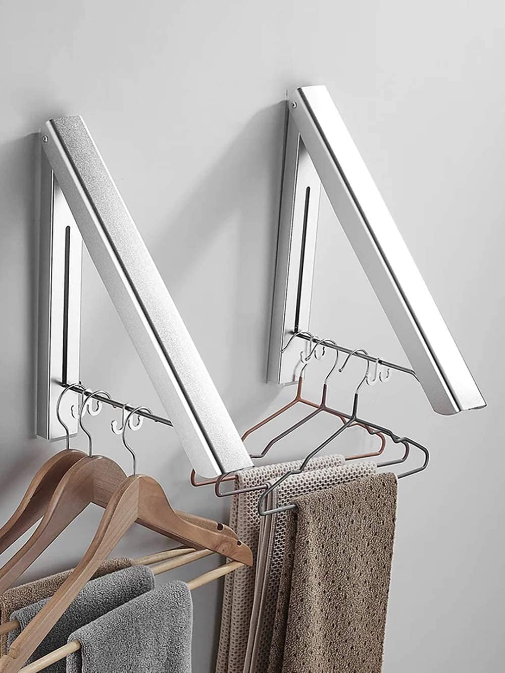 2 Pack Retractable Clothes Rack - Wall Mounted Folding Clothes Hanger ...