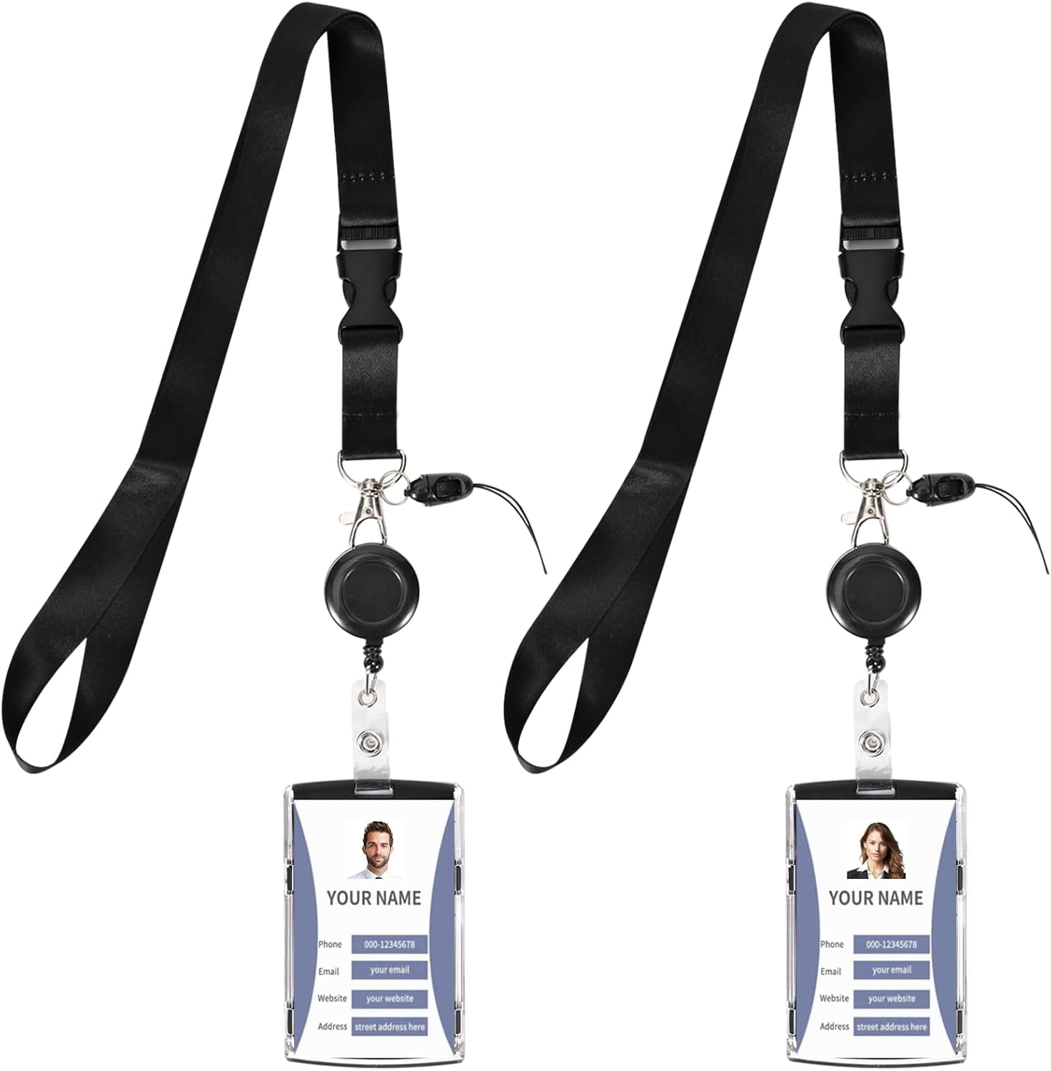 2 Pack Retractable ID Badge Holder with Reel - Vertical Black Badge ...