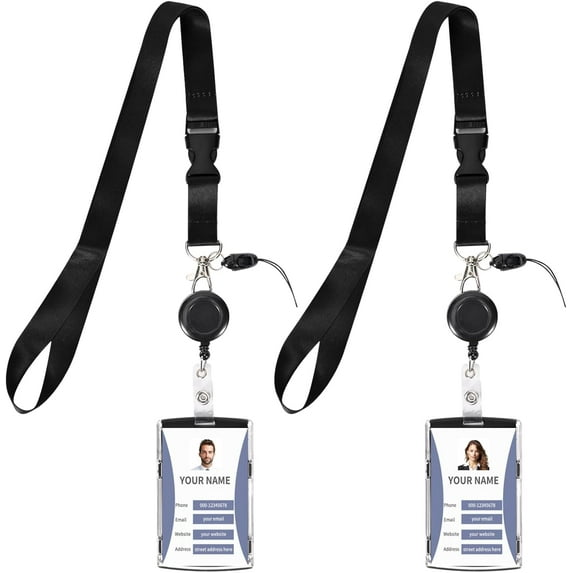 2 Pack Retractable ID Badge Holder with Reel - Vertical Black Badge ...
