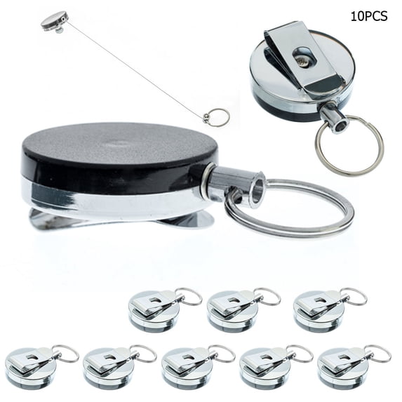 2 Pack Retractable ID Card Badge Metal Reel Recoil Pull Keyring Belt ...