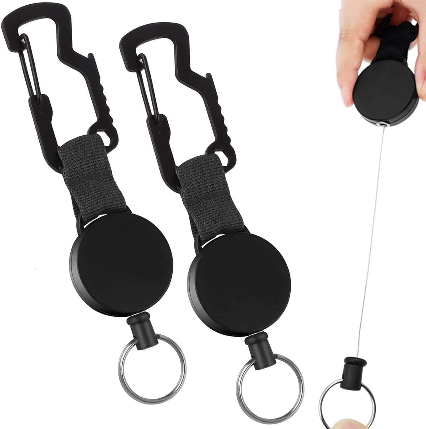 2 Pack Retractable Key Chain, Heavy Duty Carabiner Key Holder with ...