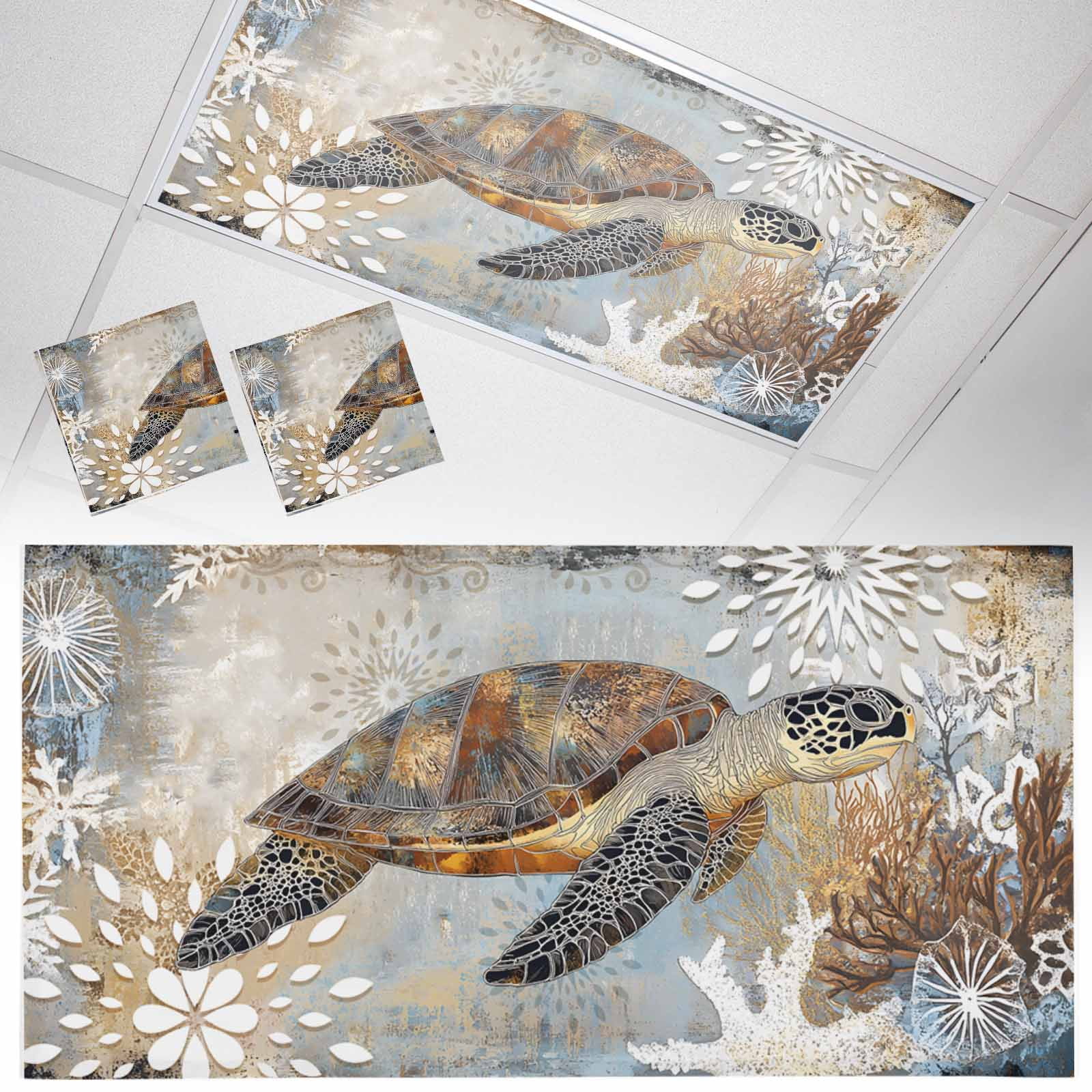 2 Pack Retro Abstract Ocean Turtle Fluorescent Light Covers for Ceiling ...