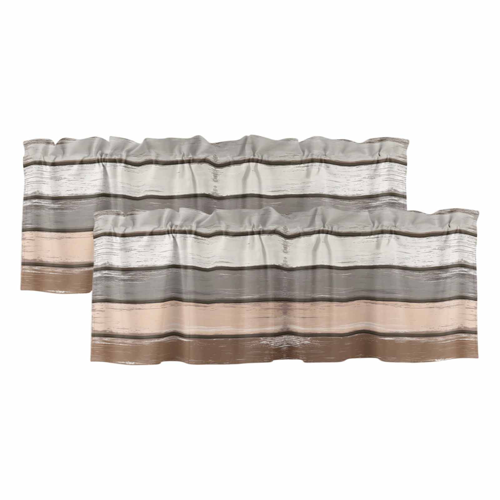 2 Pack Retro Brown Beige Stripe Valance for Window Peeling Paint Effect ...