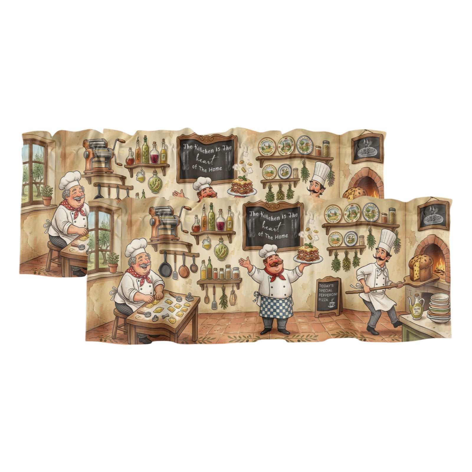 2 Pack Retro Cartoon Chef Valance for Window Vintage Classic Food ...