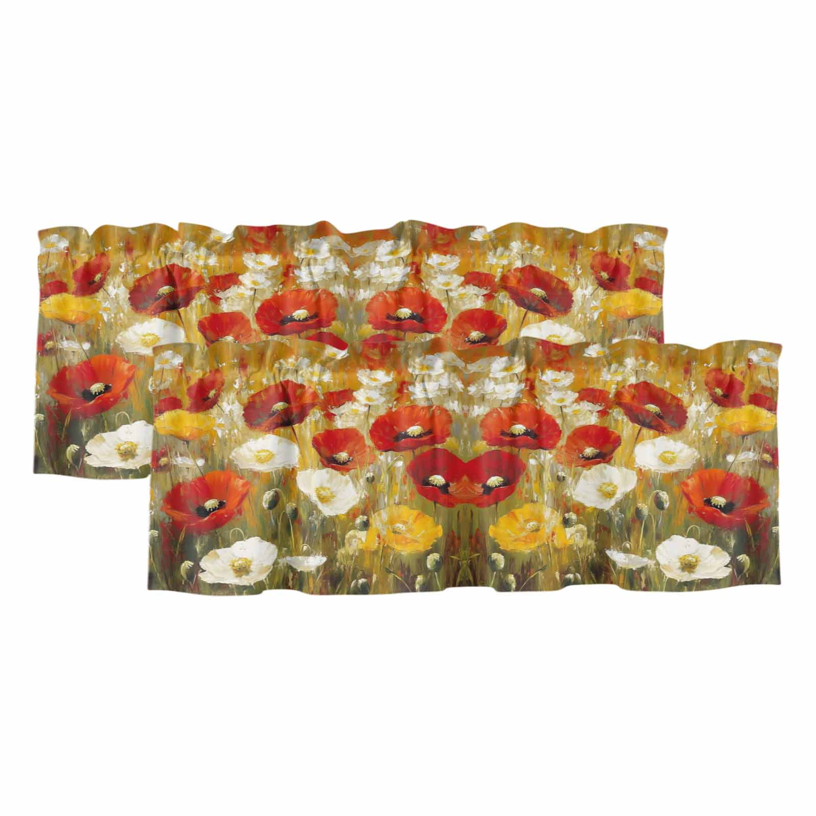 2 Pack Retro Floral Valance for Window Red White Yellow Poppy Lawn Oil ...