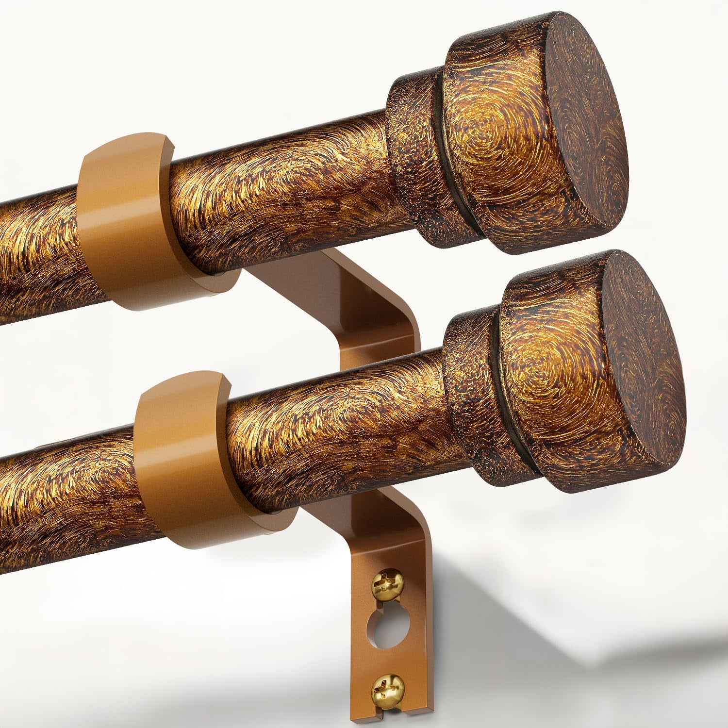 2 Pack Retro Gold Curtain Rods Set for Windows 66 to 120 Inches ...