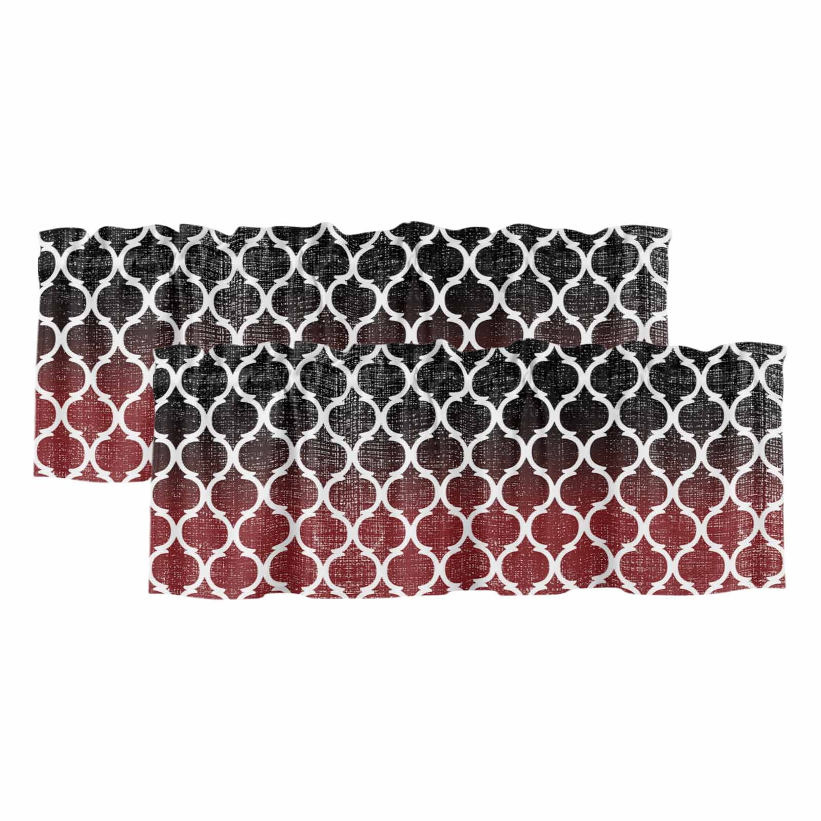 2 Pack Retro Moroccan Valance for Window Trellis Red Black Ombre Abstract Geometric Kitchen ...
