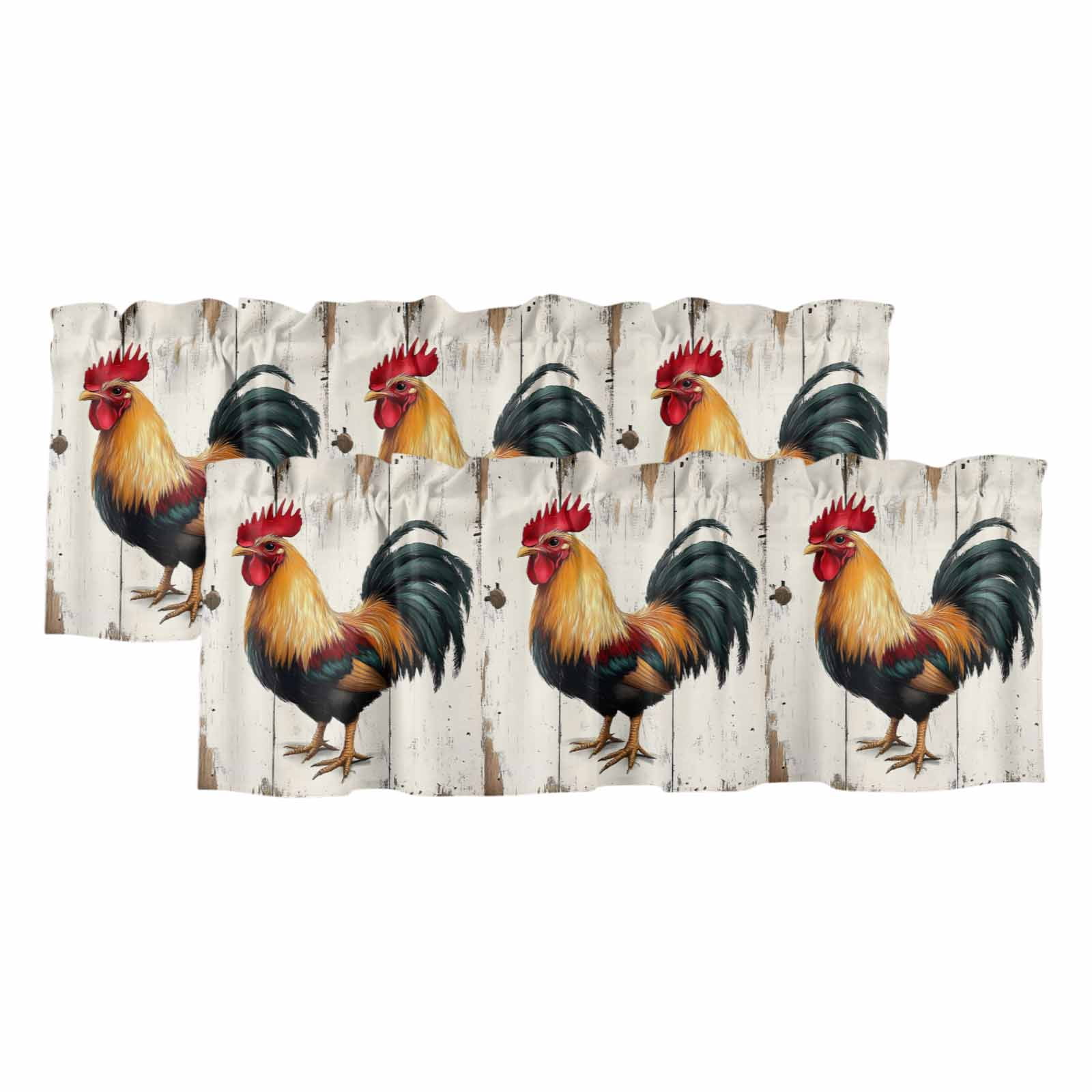 2 Pack Retro Rooster Valance for Window Colorful Chicken Vintage Broad ...