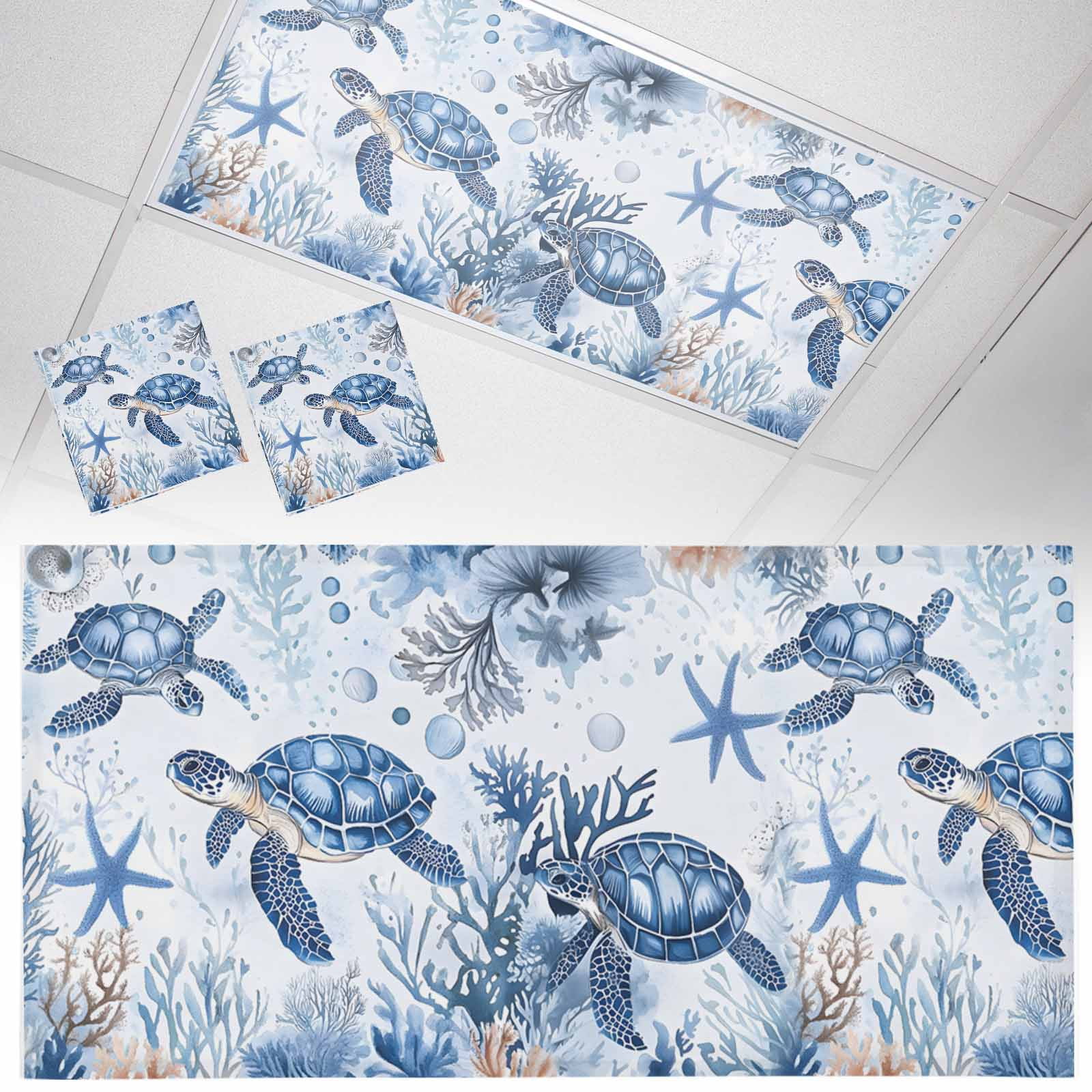 2 Pack Retro Sea Turtles Fluorescent Light Covers for Ceiling Lights ...
