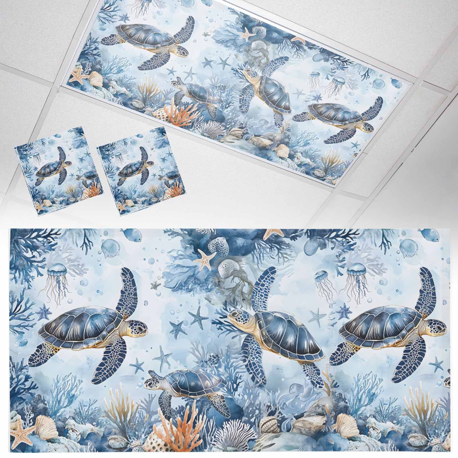 2 Pack Retro Sea Turtles Fluorescent Light Covers for Ceiling Lights ...