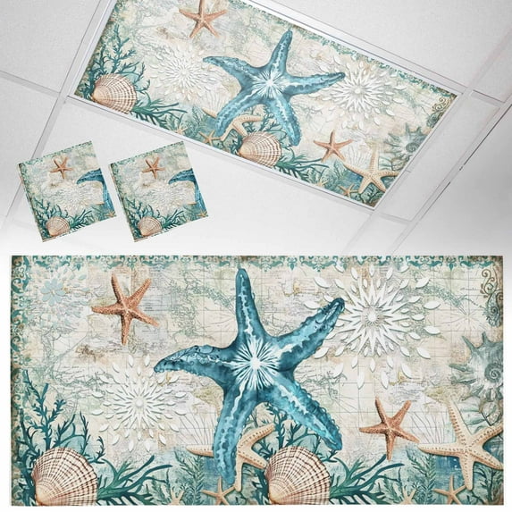 2 Pack Retro Starfish Fluorescent Light Covers for Ceiling Lights Ocean ...