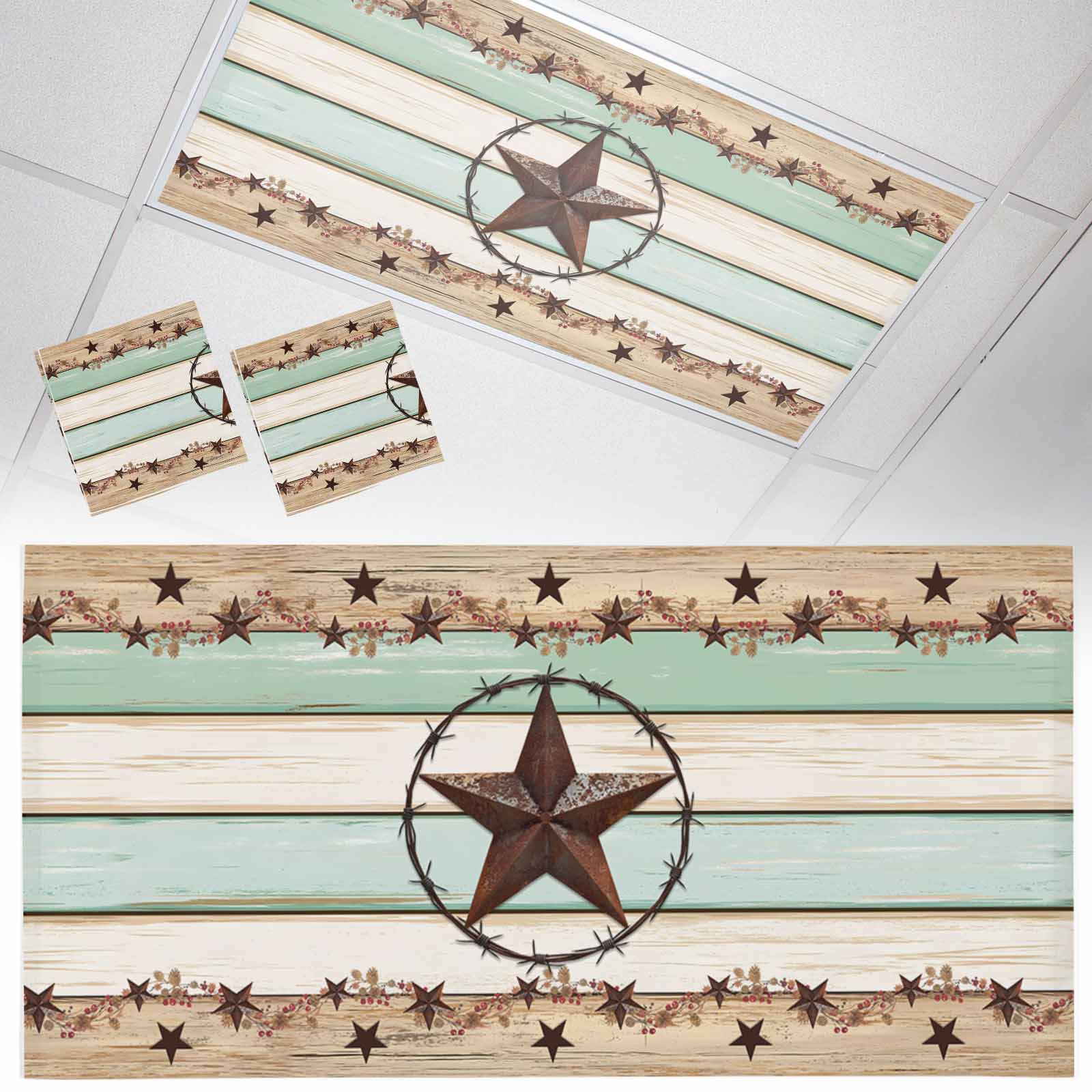 2 Pack Retro Texas Star Fluorescent Light Covers for Ceiling Lights ...