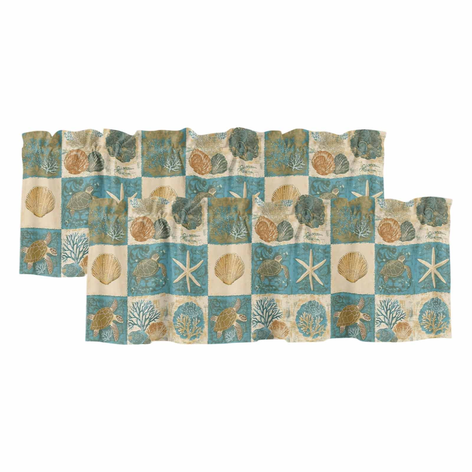 2 Pack Retro Turtle Starfish Shell Valance for Window Coral Seaweed ...