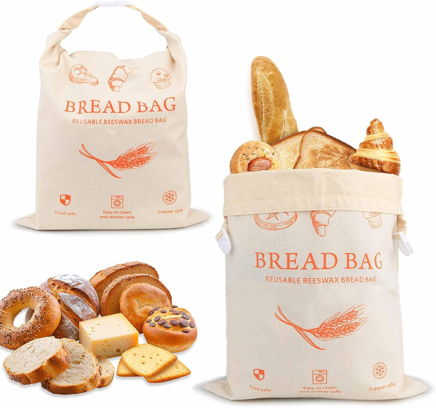 2-Pack Reusable Beeswax Bread Bags for Homemade Bread & Sourdough,100% ...