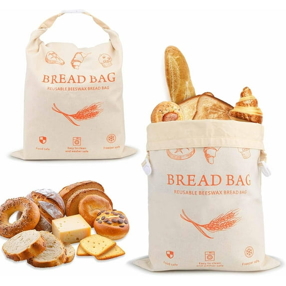 2-Pack Reusable Beeswax Bread Bags for Homemade Bread & Sourdough,100% ...