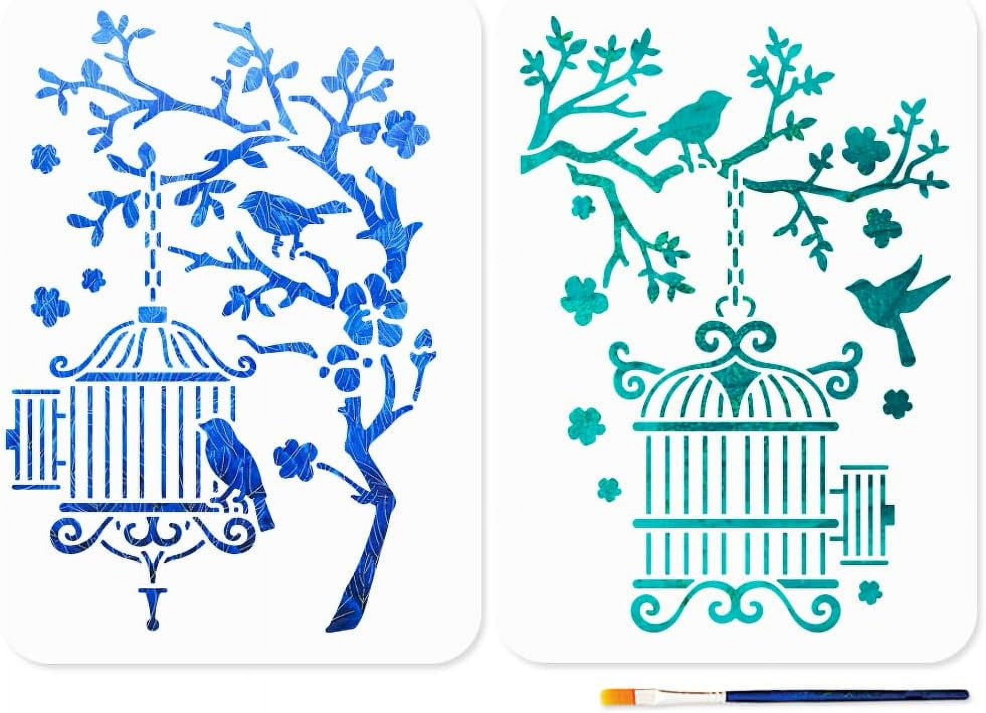 2-Pack Reusable Birdcage Stencils - 11.7x8.3 Inch Tree Branch with ...