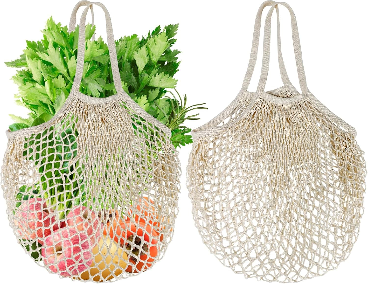 2-Pack Reusable Mesh Grocery Bags, 100% Cotton String, Reusable ...