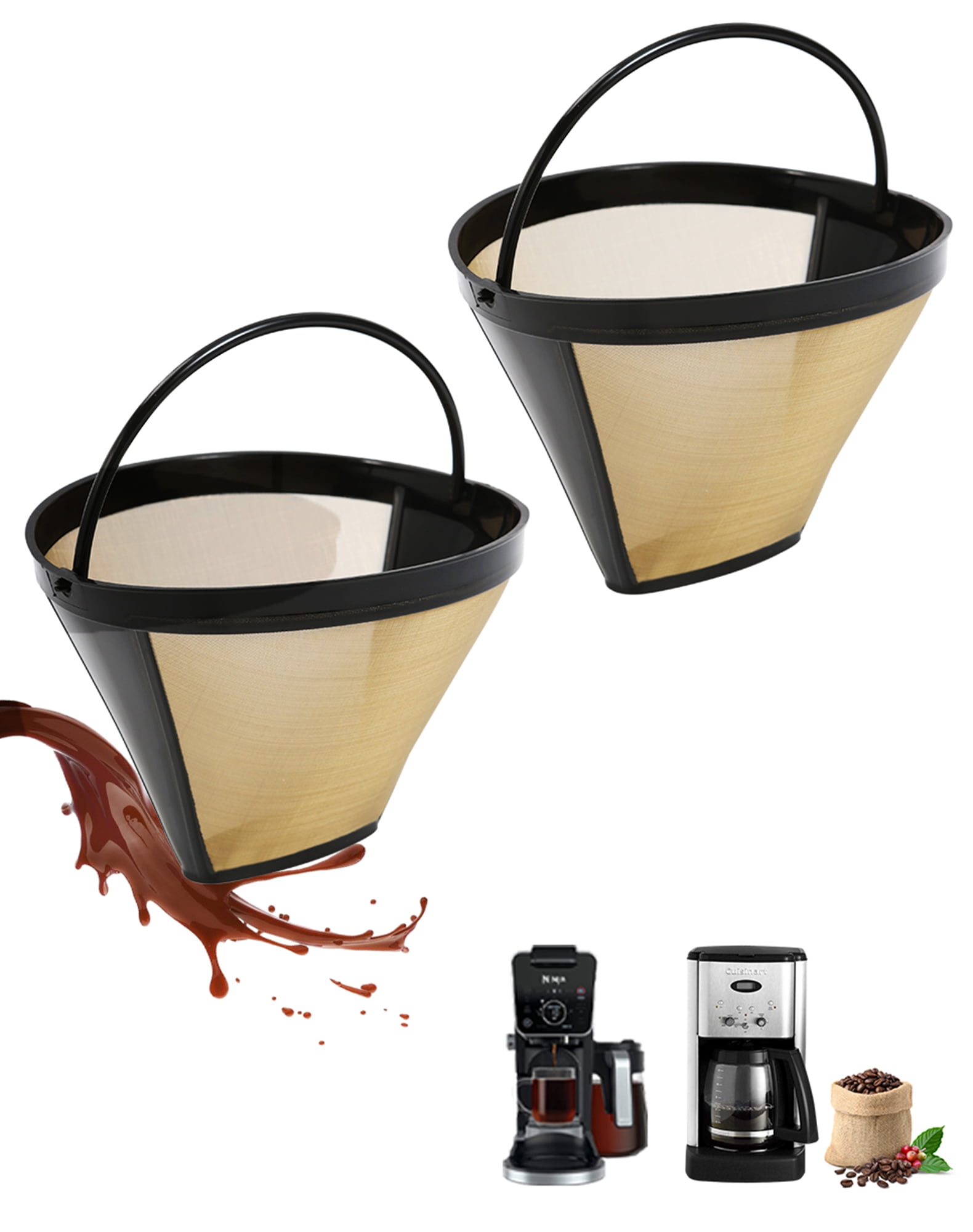 2 Pack Reusable coffee filters for cuisinart ninja coffee filter Gold ...