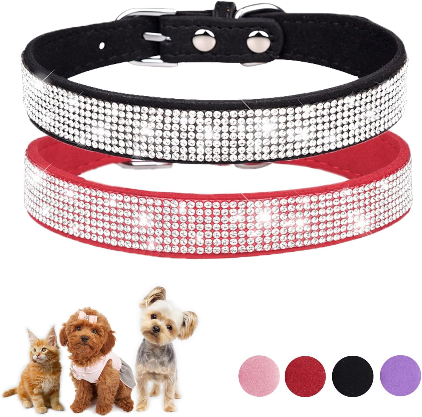 2-Pack Rhinestone Cat Collar Soft Suede Glitter Diamond Jewelry Crystal ...