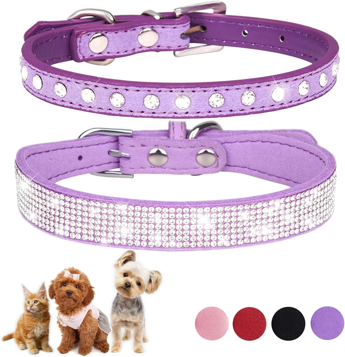 2-Pack Rhinestone Cat Collar Soft Suede Glitter Diamond Jewelry Crystal ...