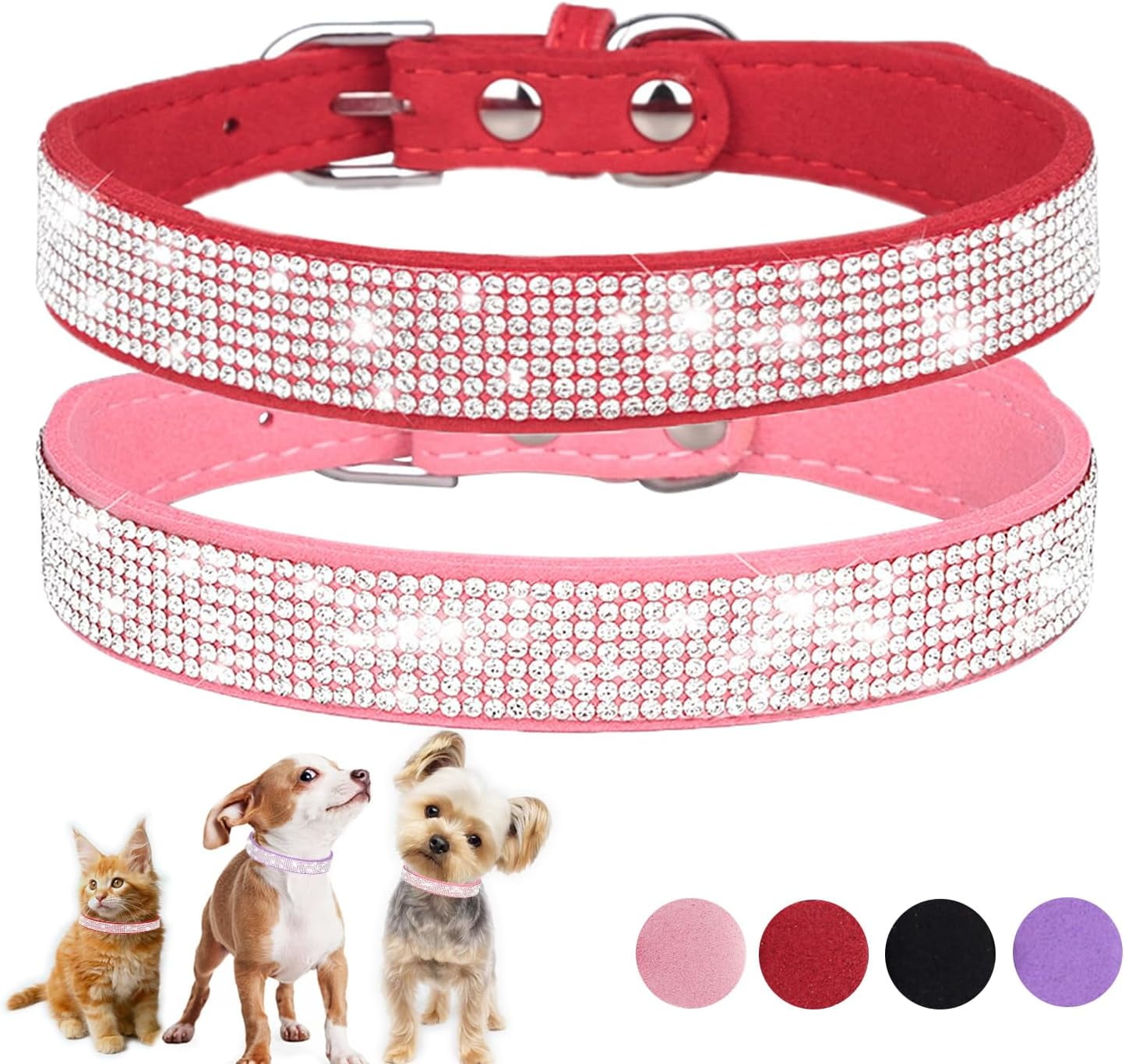 2-Pack Rhinestone Cat Collar Soft Suede Glitter Diamond Jewelry Crystal ...