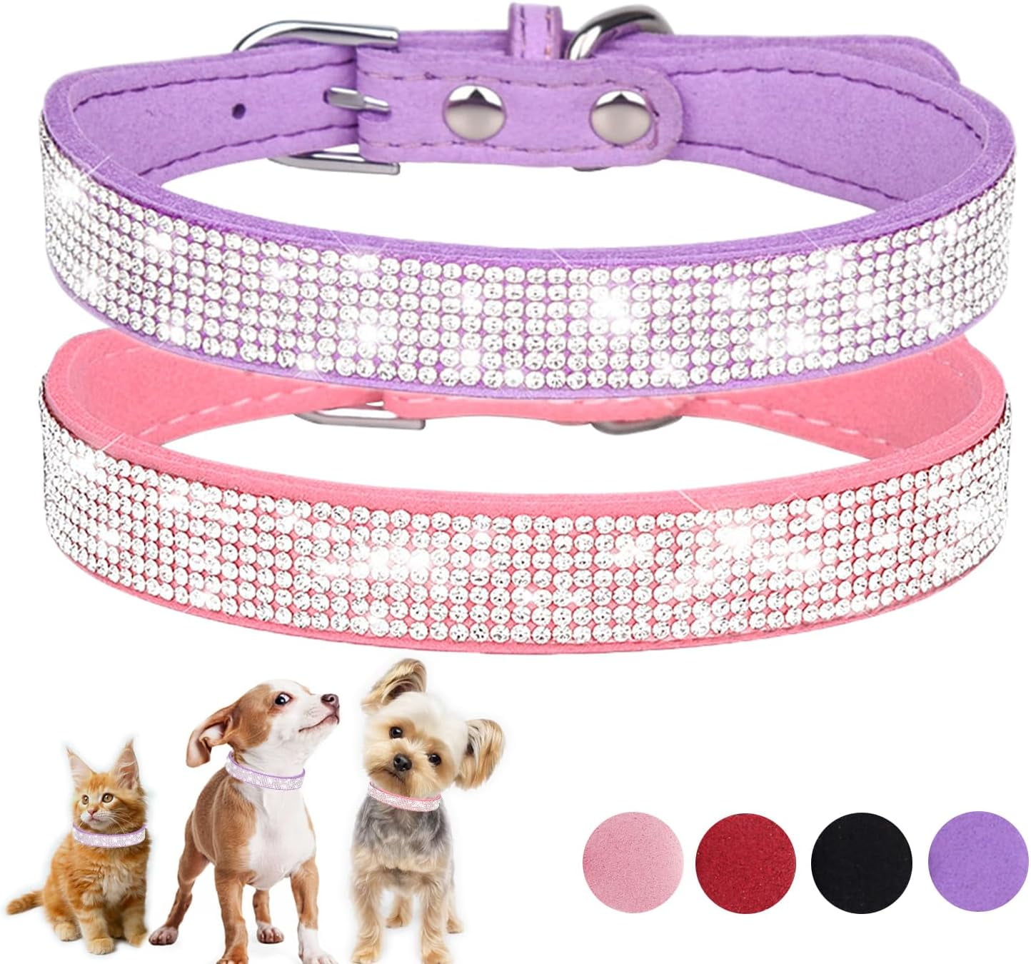 2-Pack Rhinestone Cat Collar Soft Suede Glitter Diamond Jewelry Crystal ...