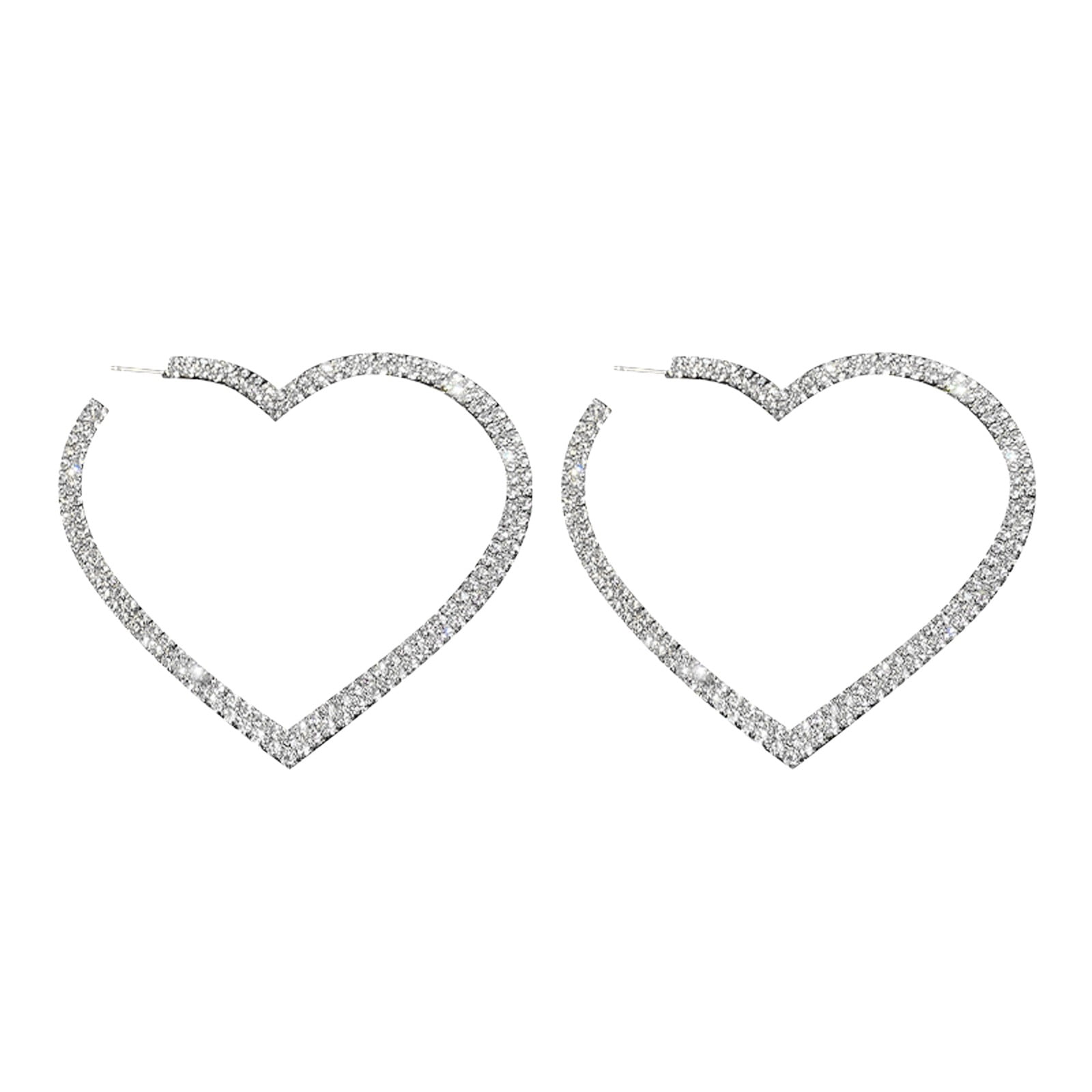 (2-Pack) Rhinestones Hoop Earrings Big Hoop Earrings Heart Hoop ...