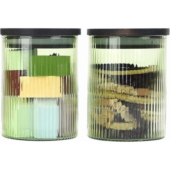 2 Pack Ribbed Glass Qtip Holder Dispenser Set - Apothecary Jars with ...