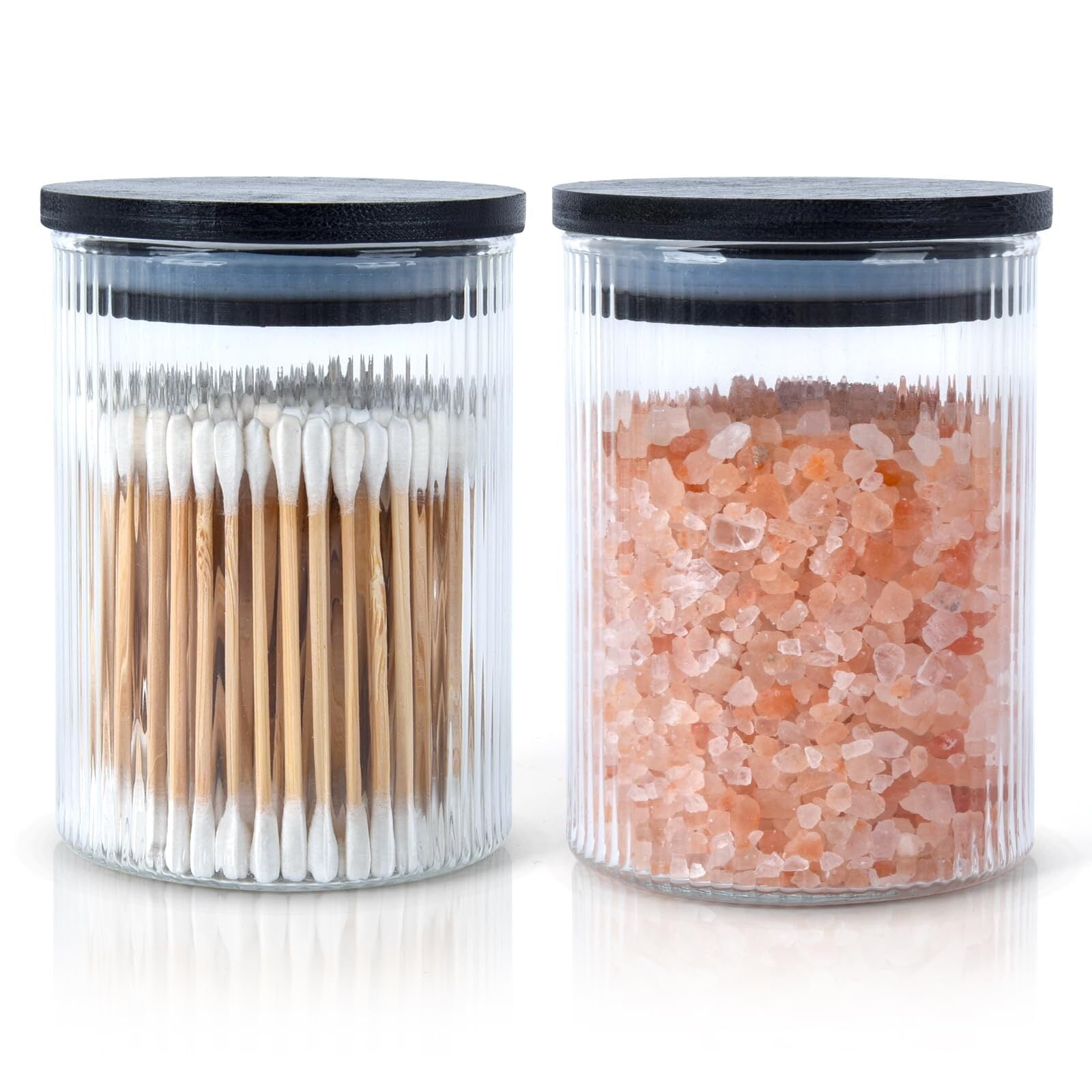 2 Pack Ribbed Glass Qtip Holder Dispenser Set - Apothecary Jars with ...