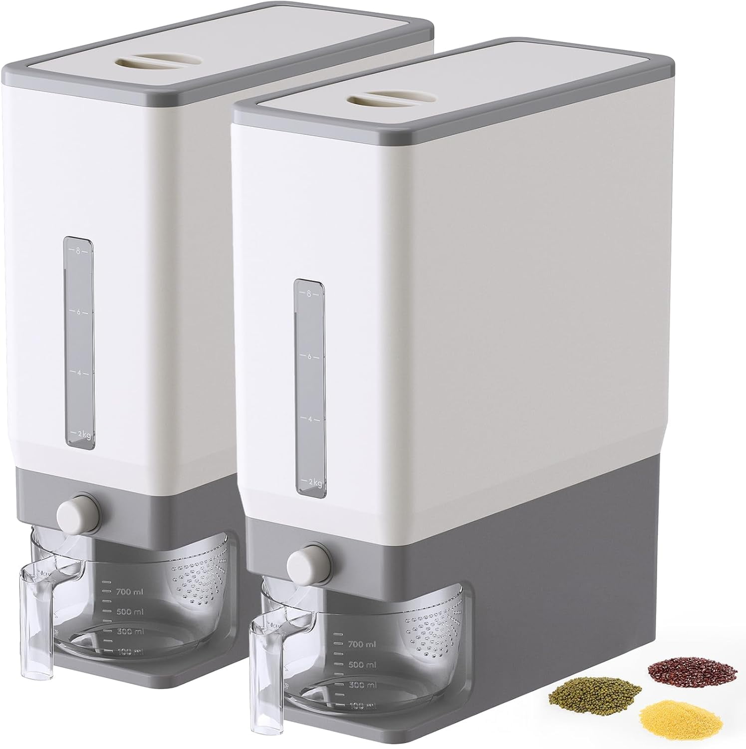 2 Pack Rice Dispenser 25 Lbs(11.3kg), Rice Storage Container Sealed ...