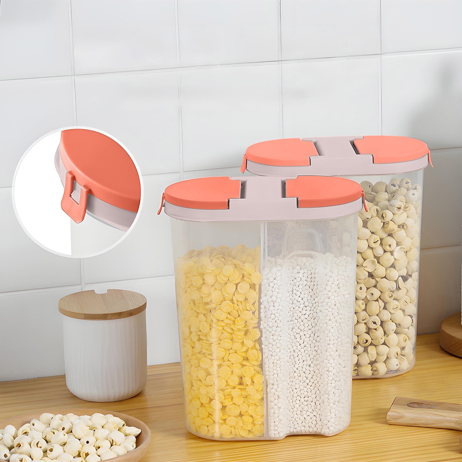 2 Pack Rice Dispenser Storage Containers, 2 Grids container Rice Bucket ...