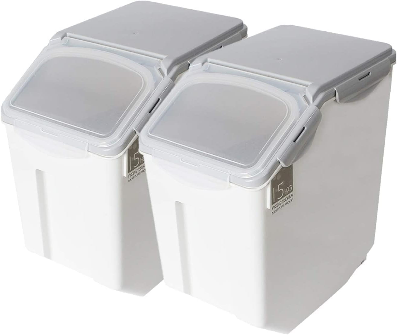 2-Pack Rice Storage Bins 15 Liter With PP Locking Lid, Large Food ...