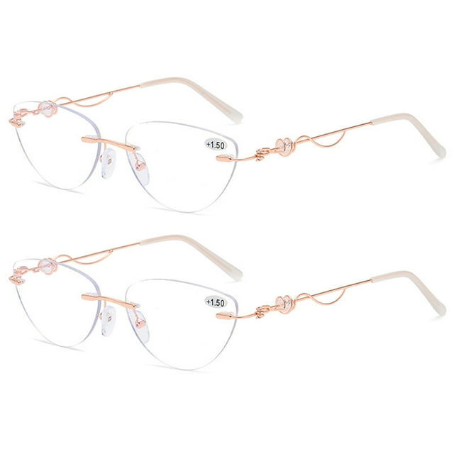 2 Pack Rimless Blue Blocking Reading Glasses Invisible Bifocals Cat Eye ...