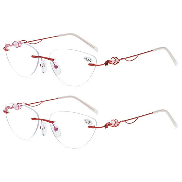 2 Pack Rimless Blue Blocking Reading Glasses Invisible Bifocals Cat Eye ...