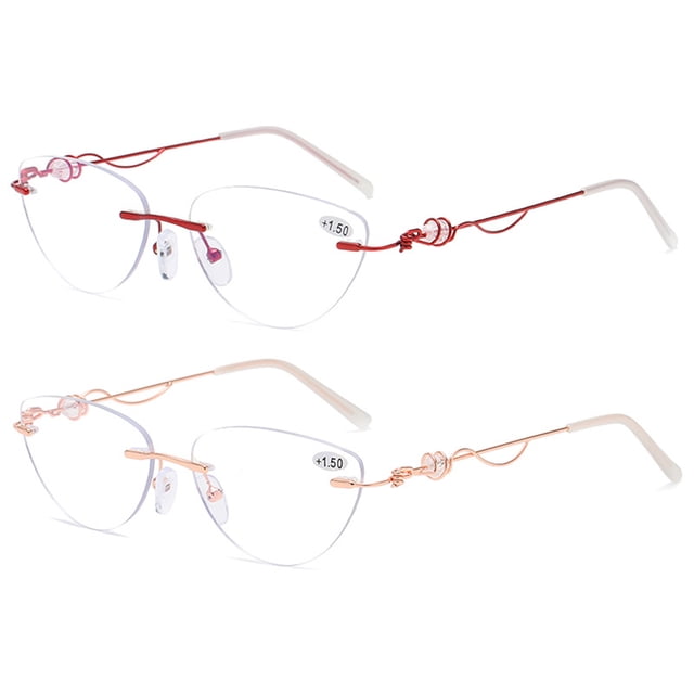 RESVIO 2 Pack Rimless Blue Blocking Reading Glasses, Invisible Bifocals ...