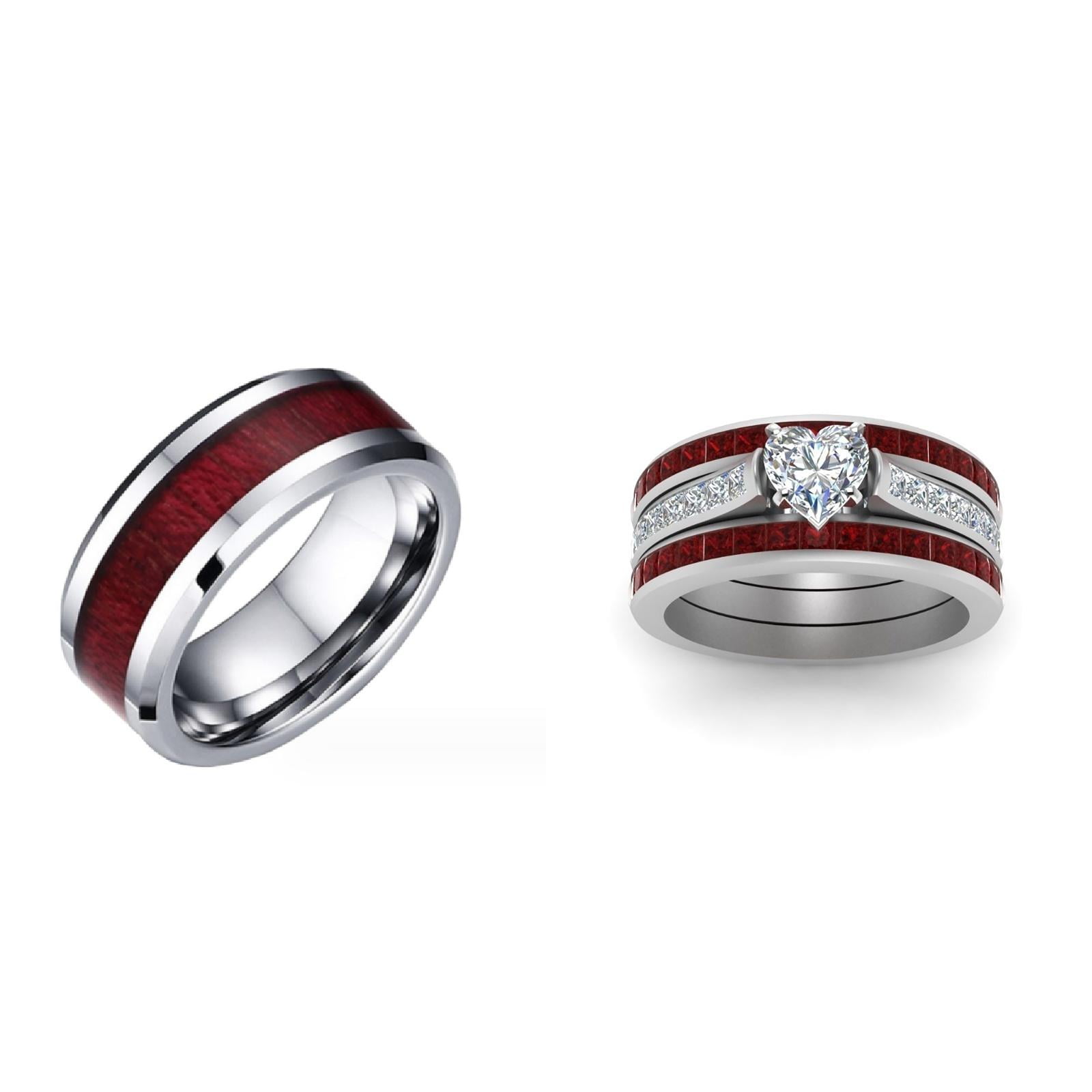 (2-Pack) Ring Heart Grain Titanium Cool Rings Men Ring Three Layer Set ...