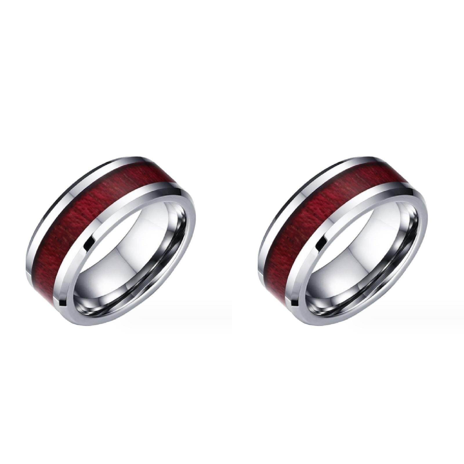 2 Pack,Ring Heart Grain Titanium Ring Three Layer Set Wood Couple Ring Steel Rings Nesting Rings ...
