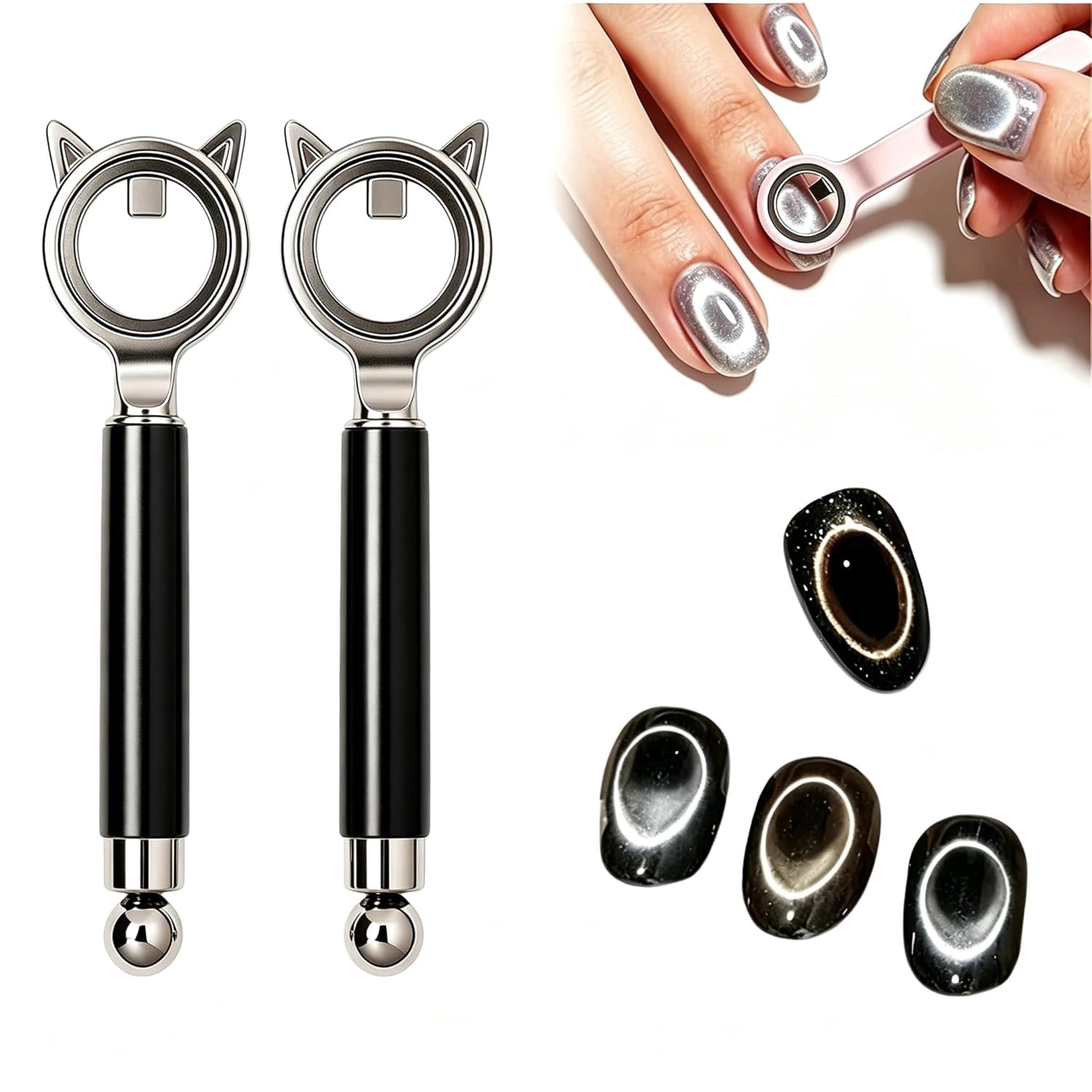 2 Pack Ring-Shaped Cat Eye Magnet for Nails - Portable Hollow Circle ...