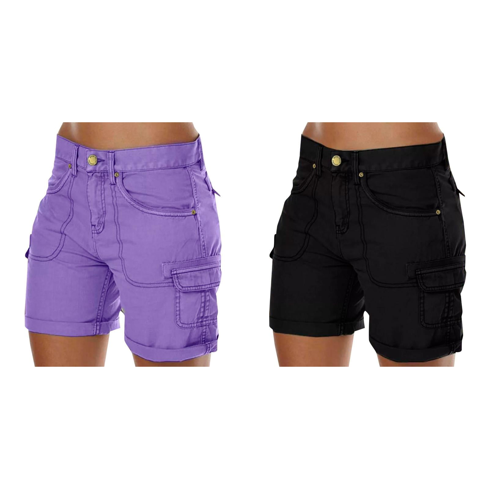 (2-Pack) Rinsvye Women's Loose Solid Color Jean Shorts Womens Mini Pant ...