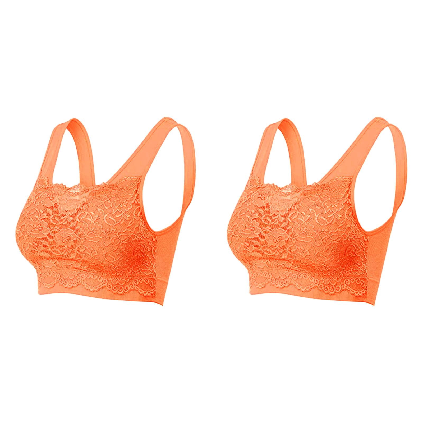 (2-Pack) Rinsvye Women's Seamless Lace Bra Thin Bra Top with Front Lace ...
