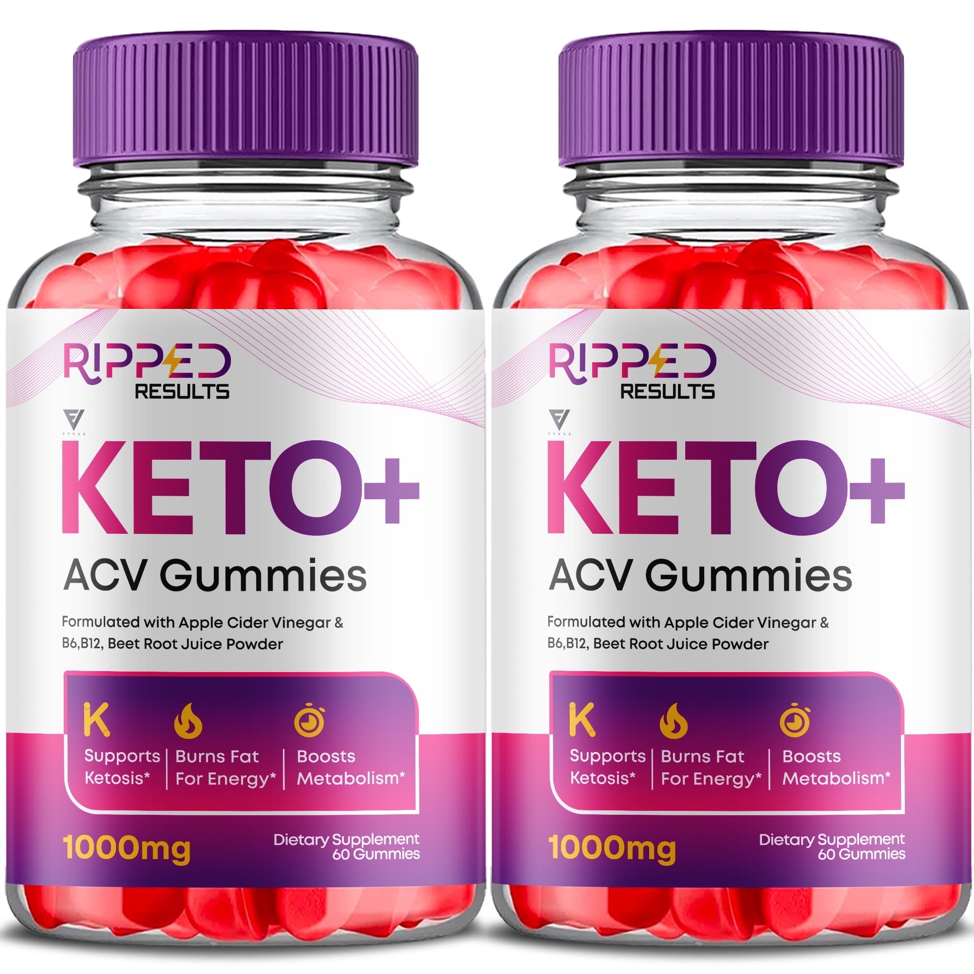 (2 Pack) Ripped Results Keto + ACV 1000mg Healthy Gummies Vitamin B12 ...