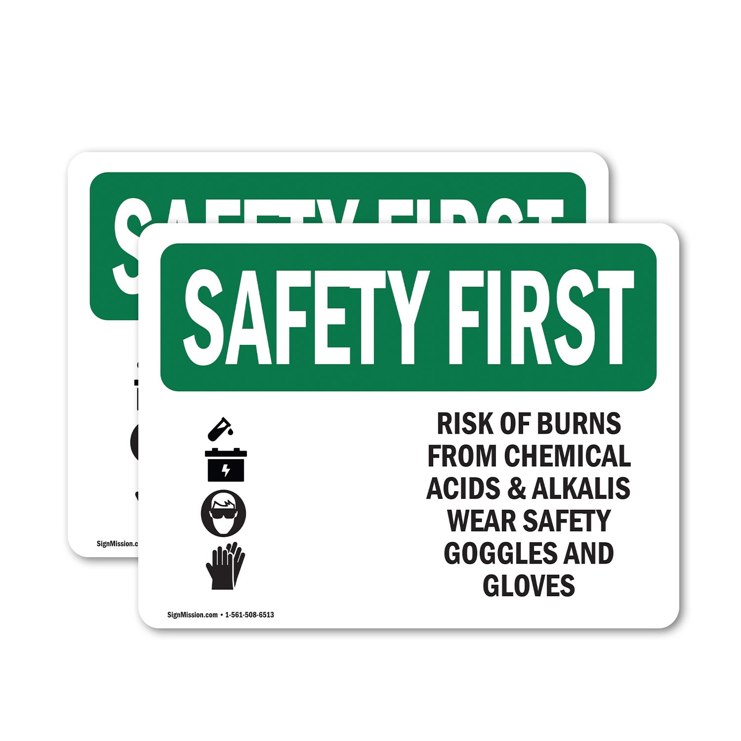 (2 Pack) Risk Of Burns From Chemical With Symbol OSHA Safety First Sign ...