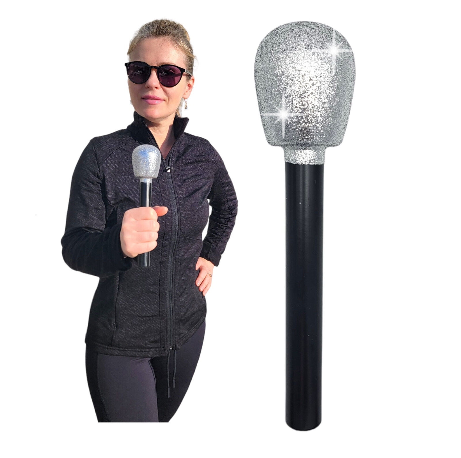 2 Pack- Rock Star 80" Disco Party Silver Glitter Microphone (9 ...