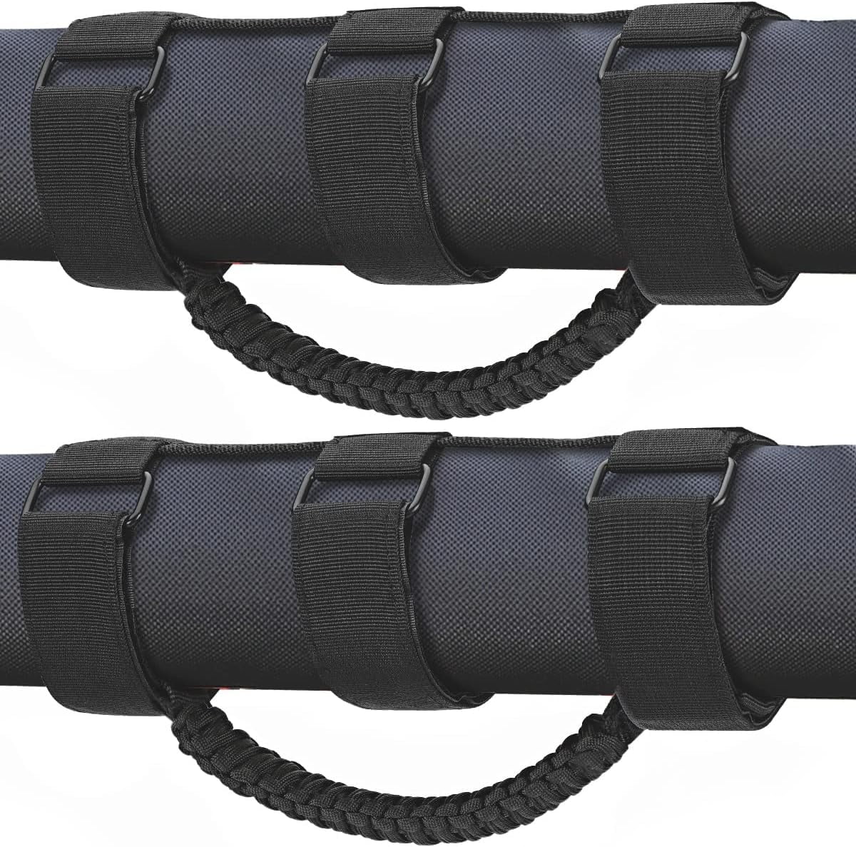 LIHUIGMCC 2 Pack Roll Bar Grab Handles, Black Paracord Grips, Metal ...