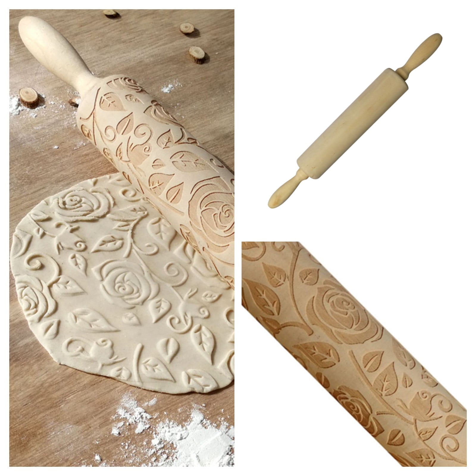 2 Pack Rolling Pins for Baking Embossed Rolling Pin & Log no Design ...